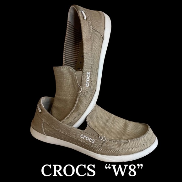 CROCS | Shoes | Crocs Canvas Leather Boat Loafer Womens Shoe Cotton ...